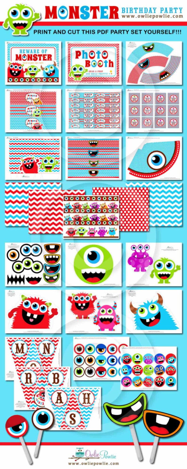 Monster BIRTHDAY Party Printable Package & Invitation, Monster Bash 1st ...