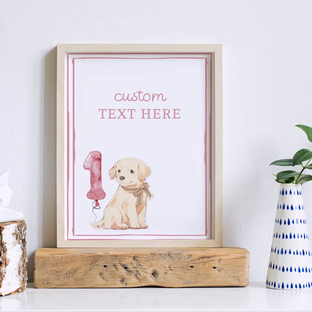 Editable Watercolor Pink Puppy Party Sign Template, Puppy Pawty ...