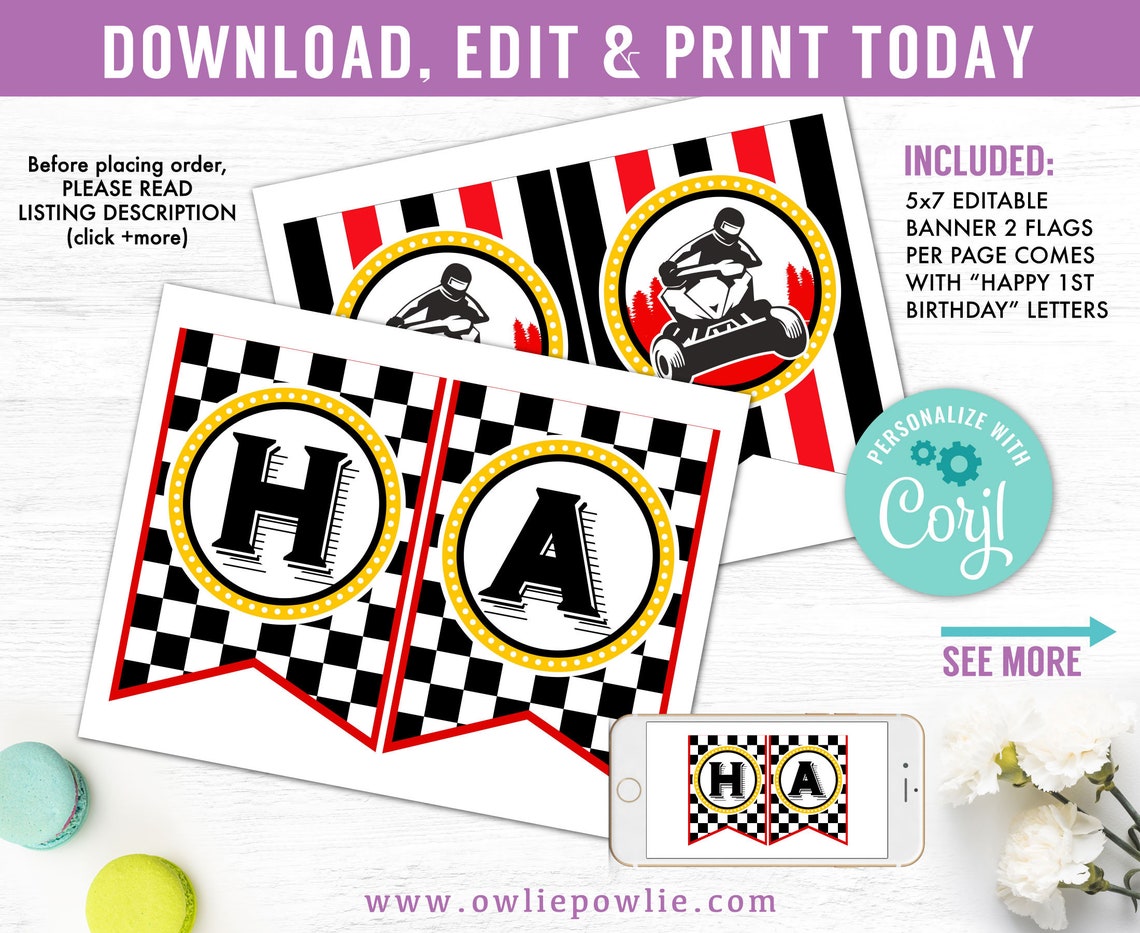 Quad Birthday Banner, EDITABLE Printable, 4 Wheeler Birthday Party, Atv ...