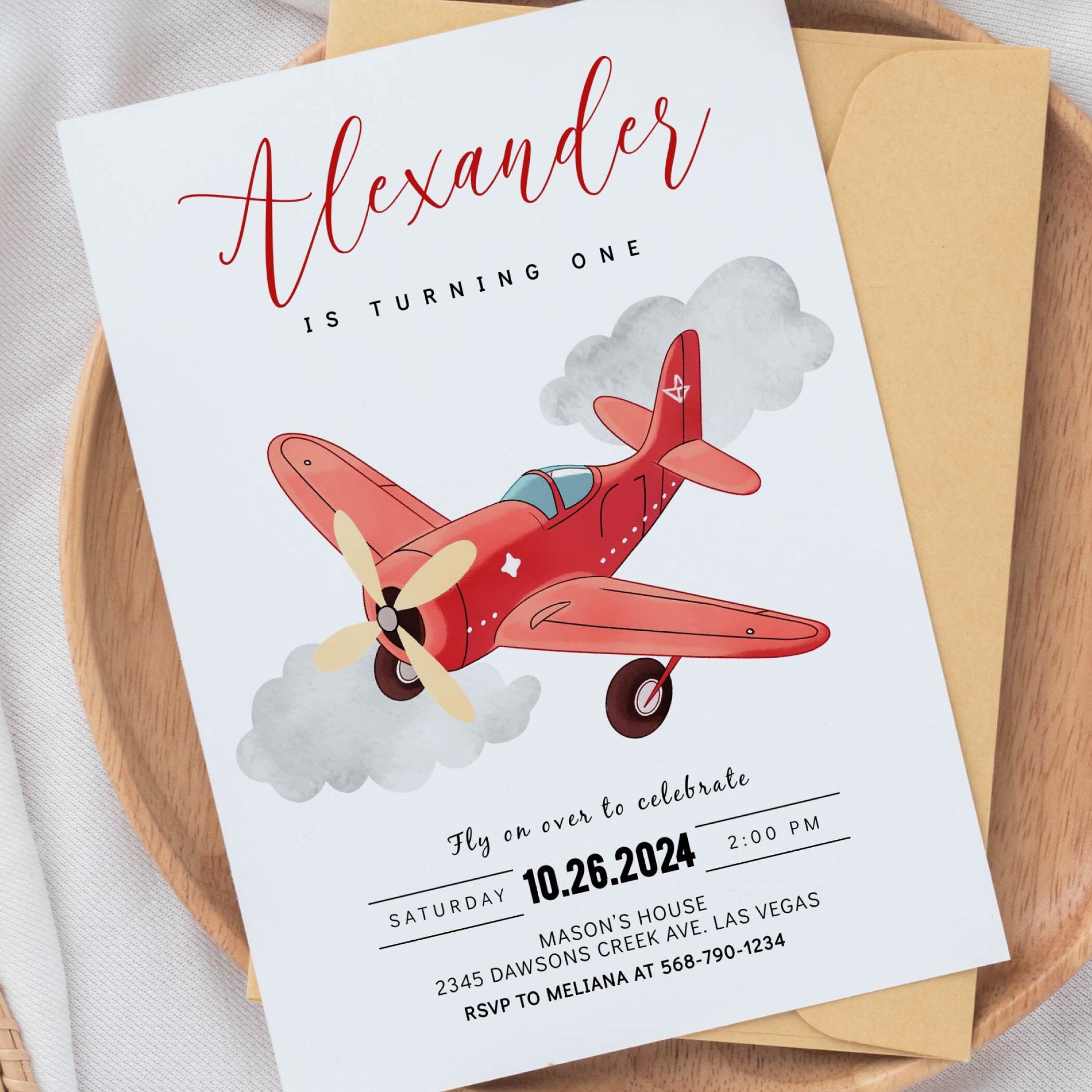 Editable Red Airplane Welcome Sign Template, Modern Airplane Birthday ...