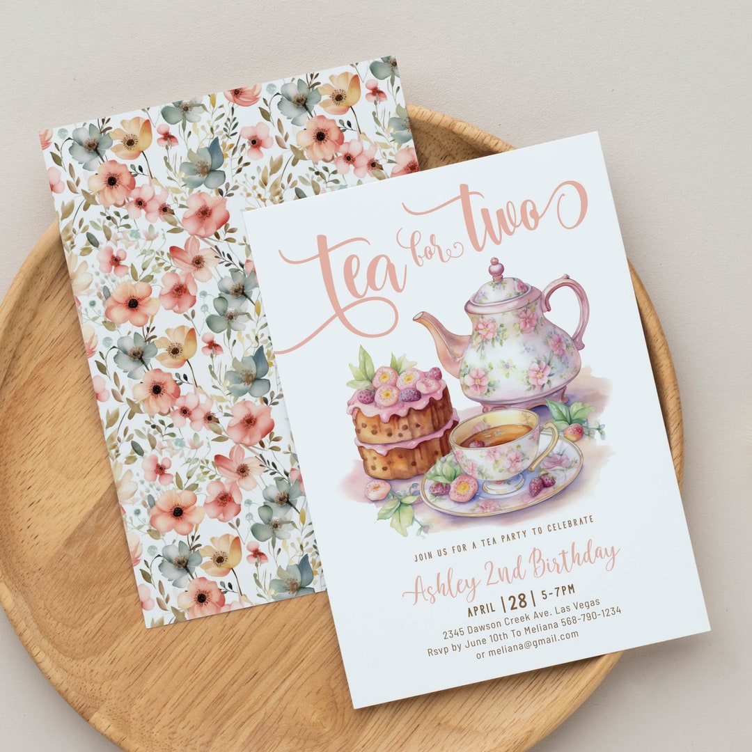 Editable Tea for Two Birthday Invitation Tea for Two 2nd Birthday Party ...