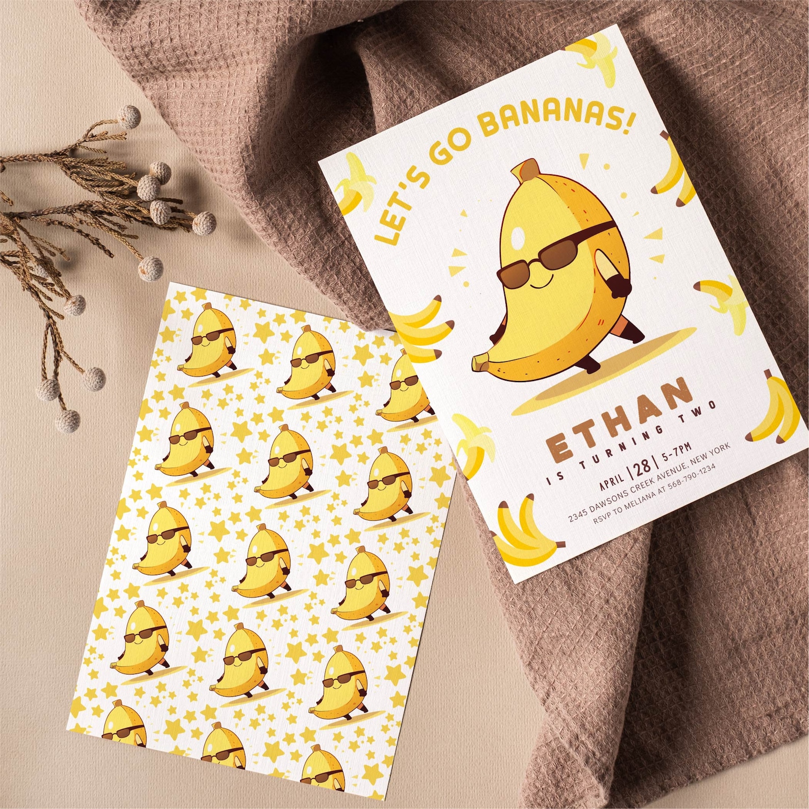 Editable Banana Birthday Invitation Let's Go Bananas Invite, First ...