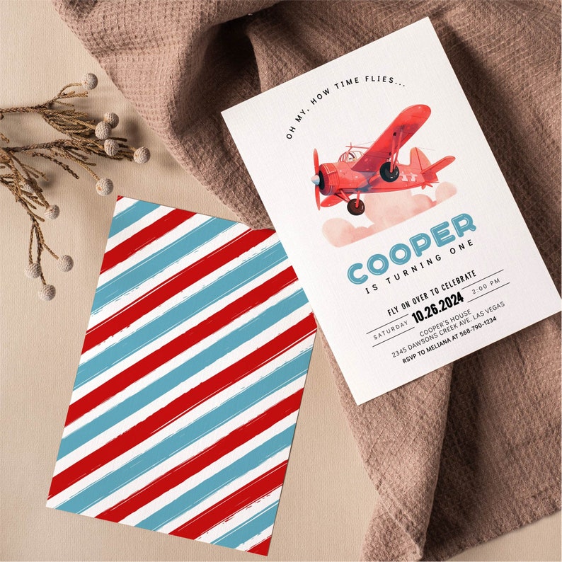 Airplane Birthday Invitation Template, Modern Plane Invitation ...