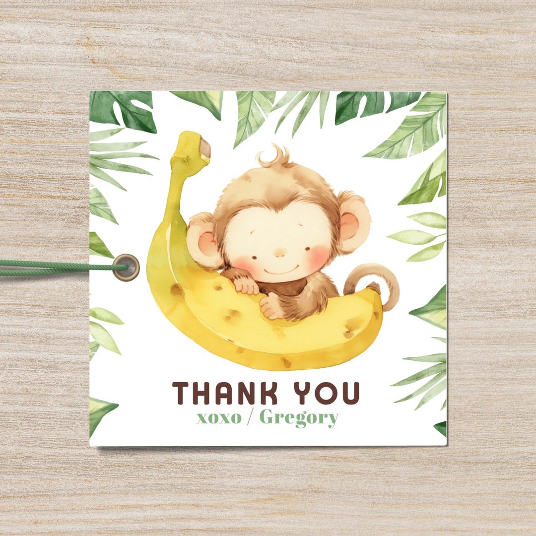 Editable Curious Monkey Favor Tag, Jungle Safari Birthday Decorations ...