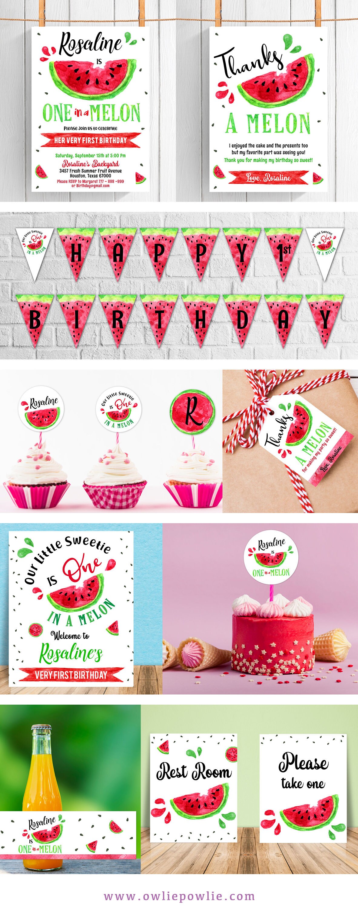 One in a melon first birthday party decorations EDITABLE | Etsy