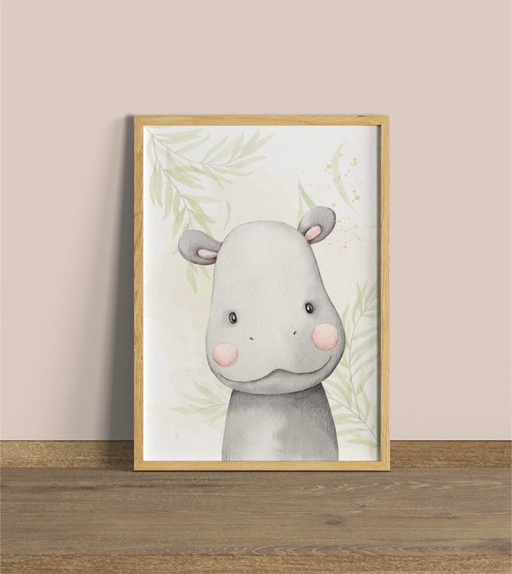 Watercolour Hippopotamus Nursery Prints | Safari Themed Nursery Decor ...