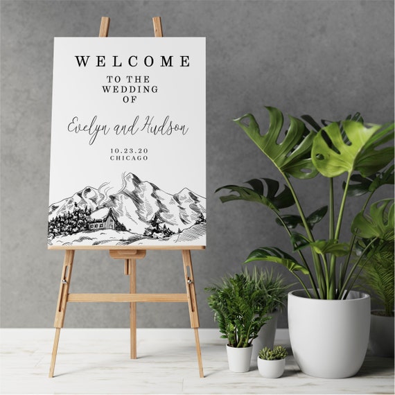 Mountain Welcome Sign, Woodland, Printable Wedding Rustic Pine, Bridal ...