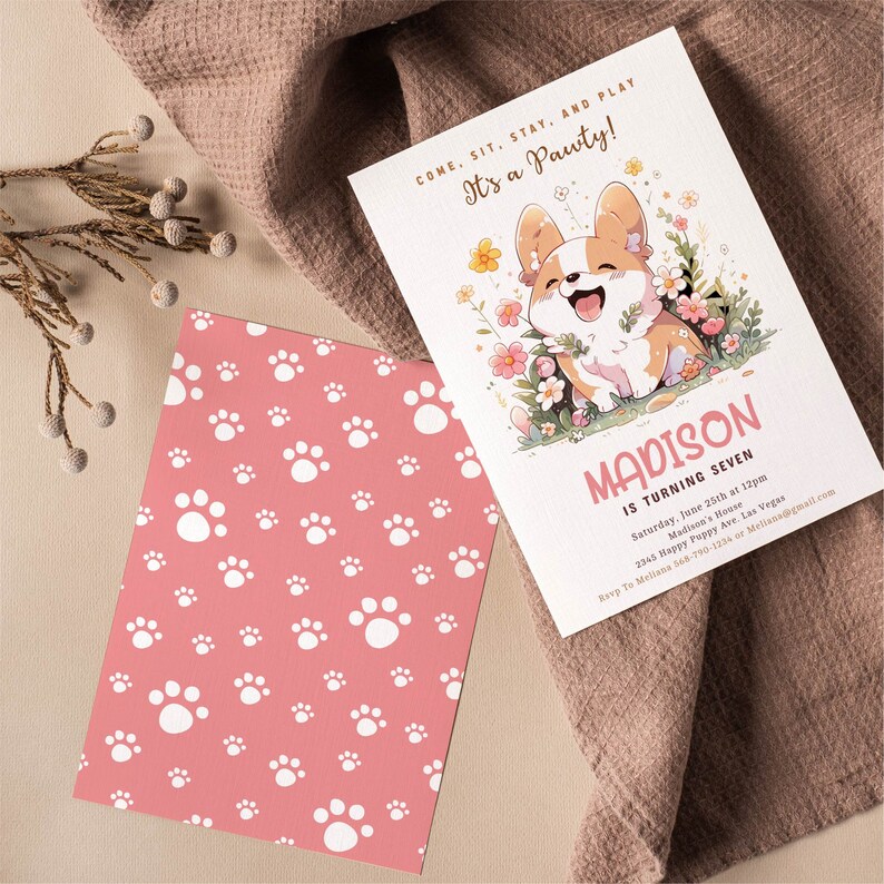 Dog Birthday Invitation Corgi Puppy Invitation Lets Pawty Birthday ...