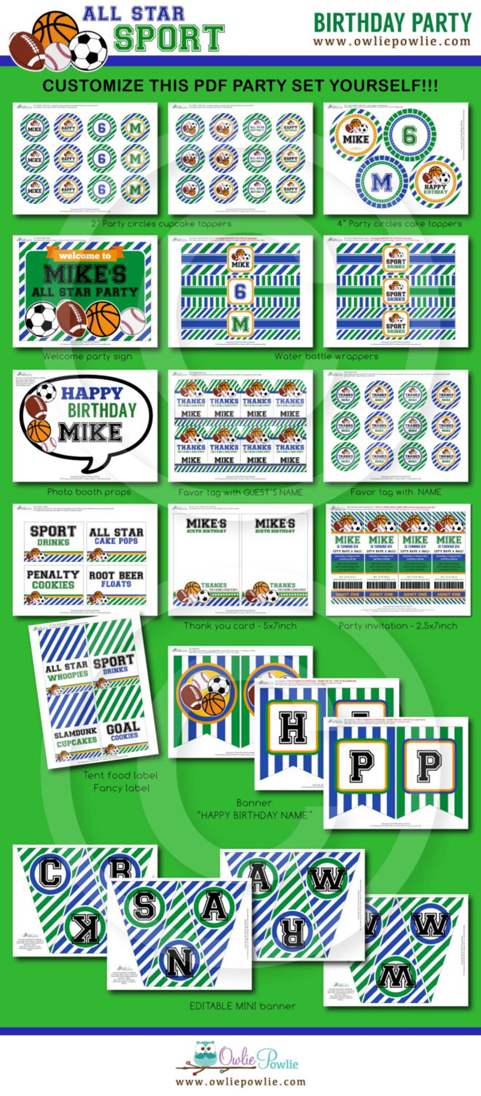 All Star Sports BIRTHDAY Party Printable Package & Invitation - Etsy