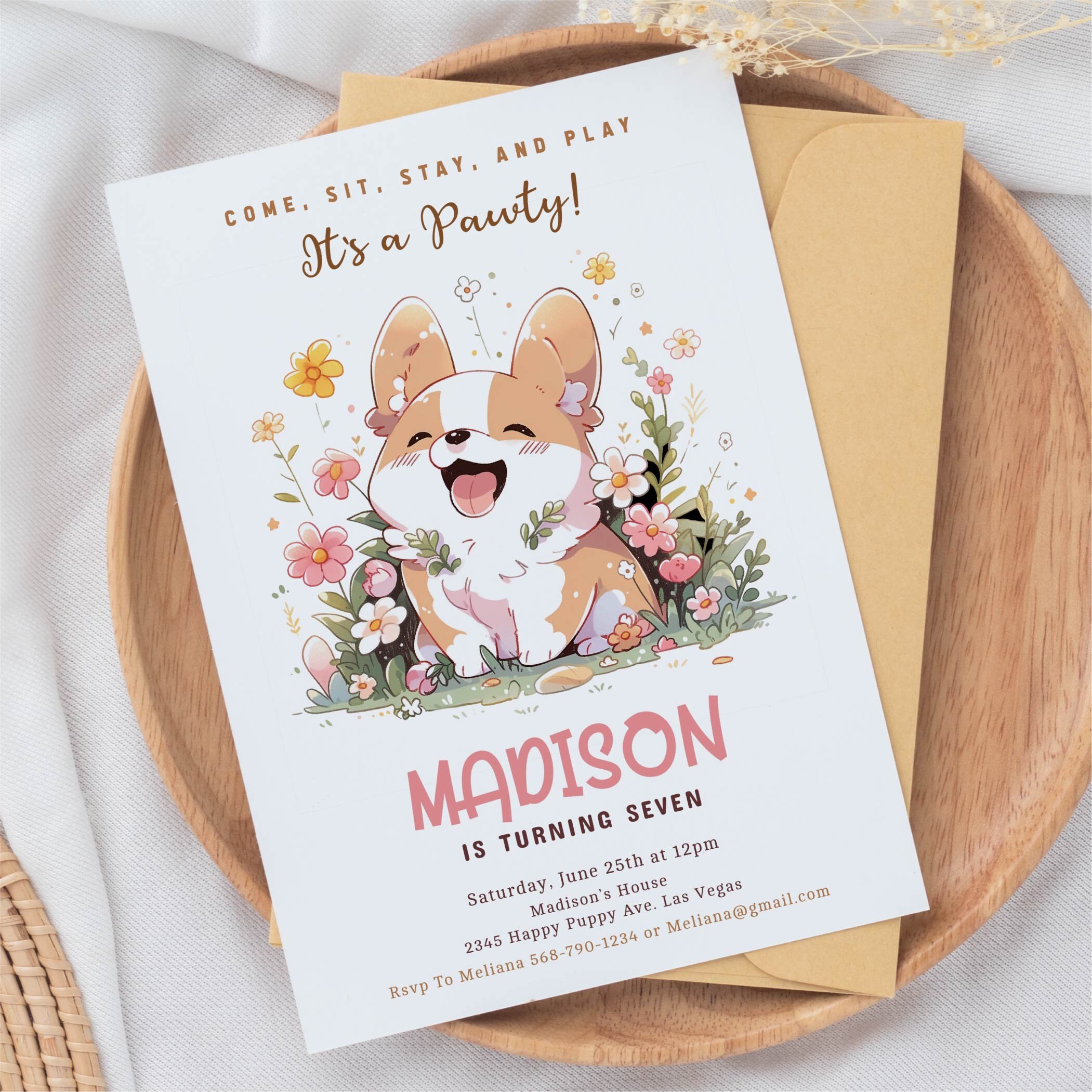 Dog Birthday Invitation Corgi Puppy Invitation Lets Pawty Birthday ...