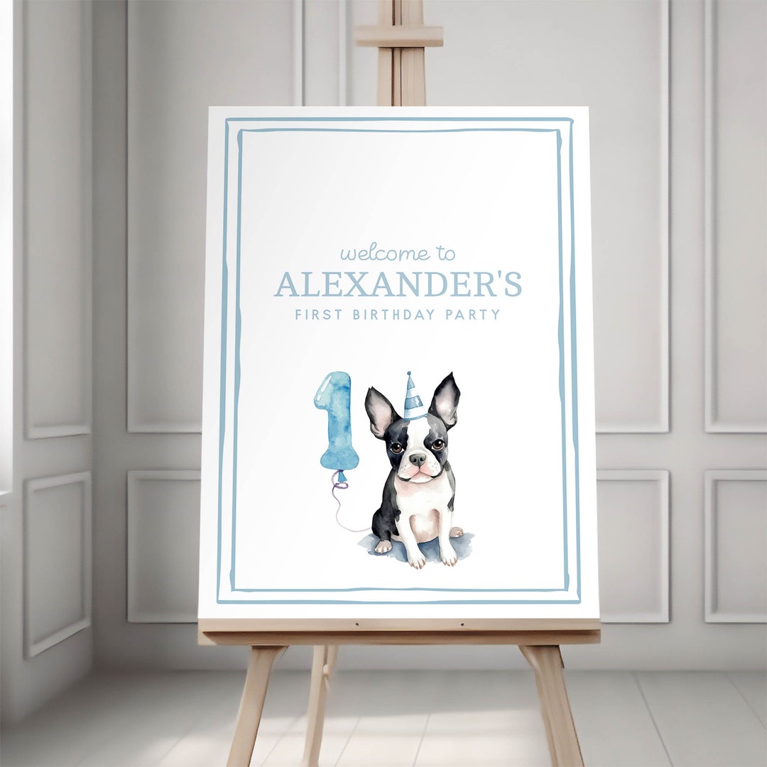 Watercolor Puppy Welcome Sign Template, 1st Birthday Editable Digital ...