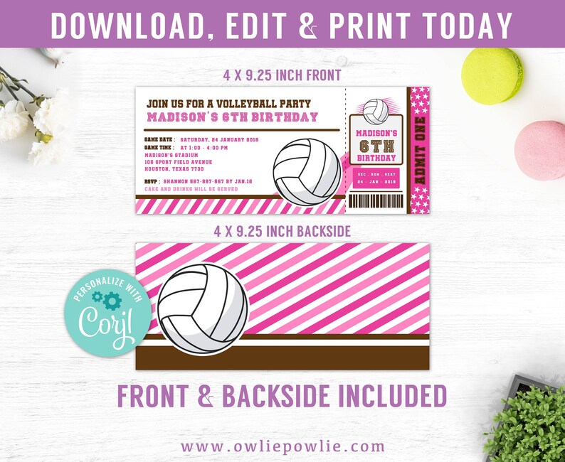 Volleyball ticket party invitation EDITABLE printable | Etsy