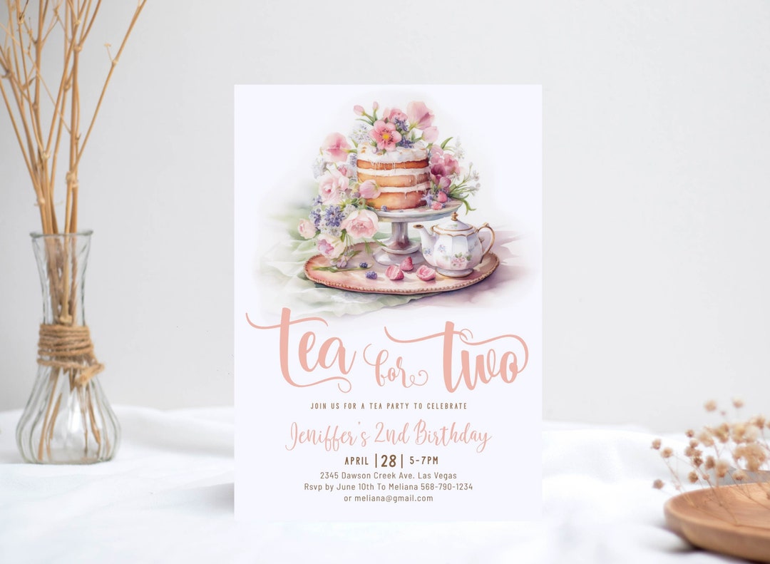 Editable Tea for Two Birthday Invitation Tea for Two 2nd Birthday Party ...