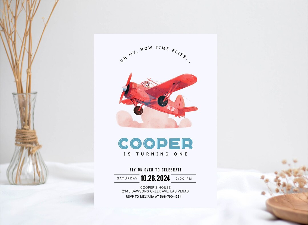 Airplane Birthday Invitation Template, Modern Plane Invitation ...