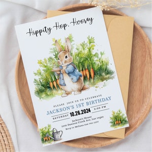 Editable Peter Rabbit Birthday Invitation Boy Blue Rustic - Etsy