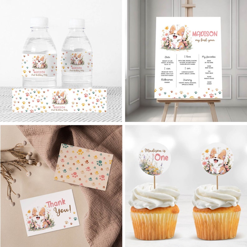Editable Corgi Puppy Birthday Time Capsule, Puppy Pawty Birthday Decor ...