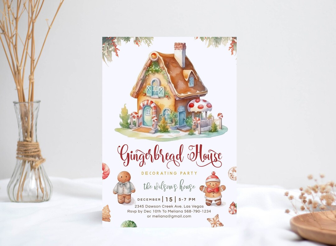 Editable Christmas Gingerbread House Decorating Party Invitation Party ...