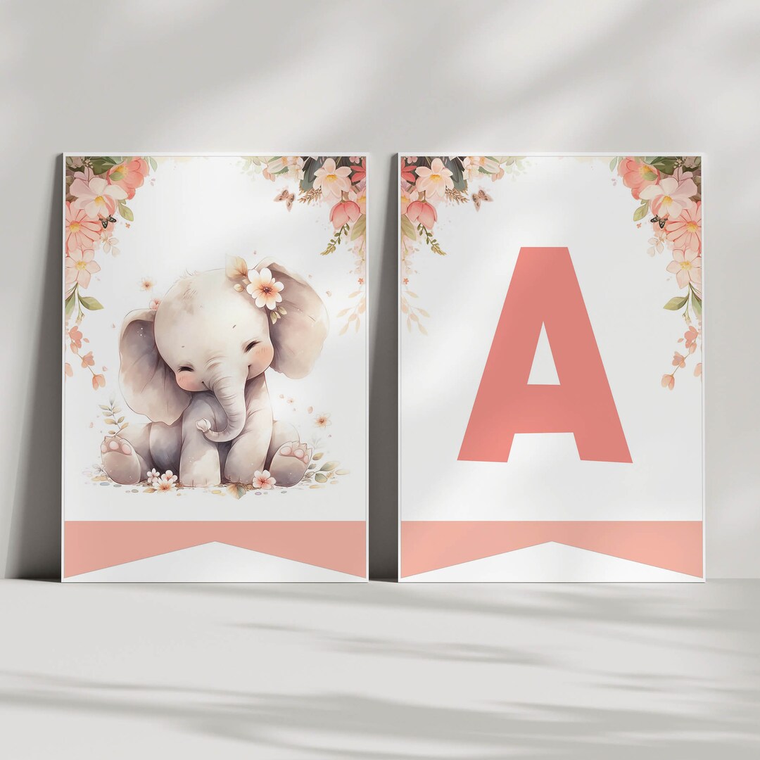 Pink Elephant Birthday Banner, Spring Floral, Girl First Birthday ...