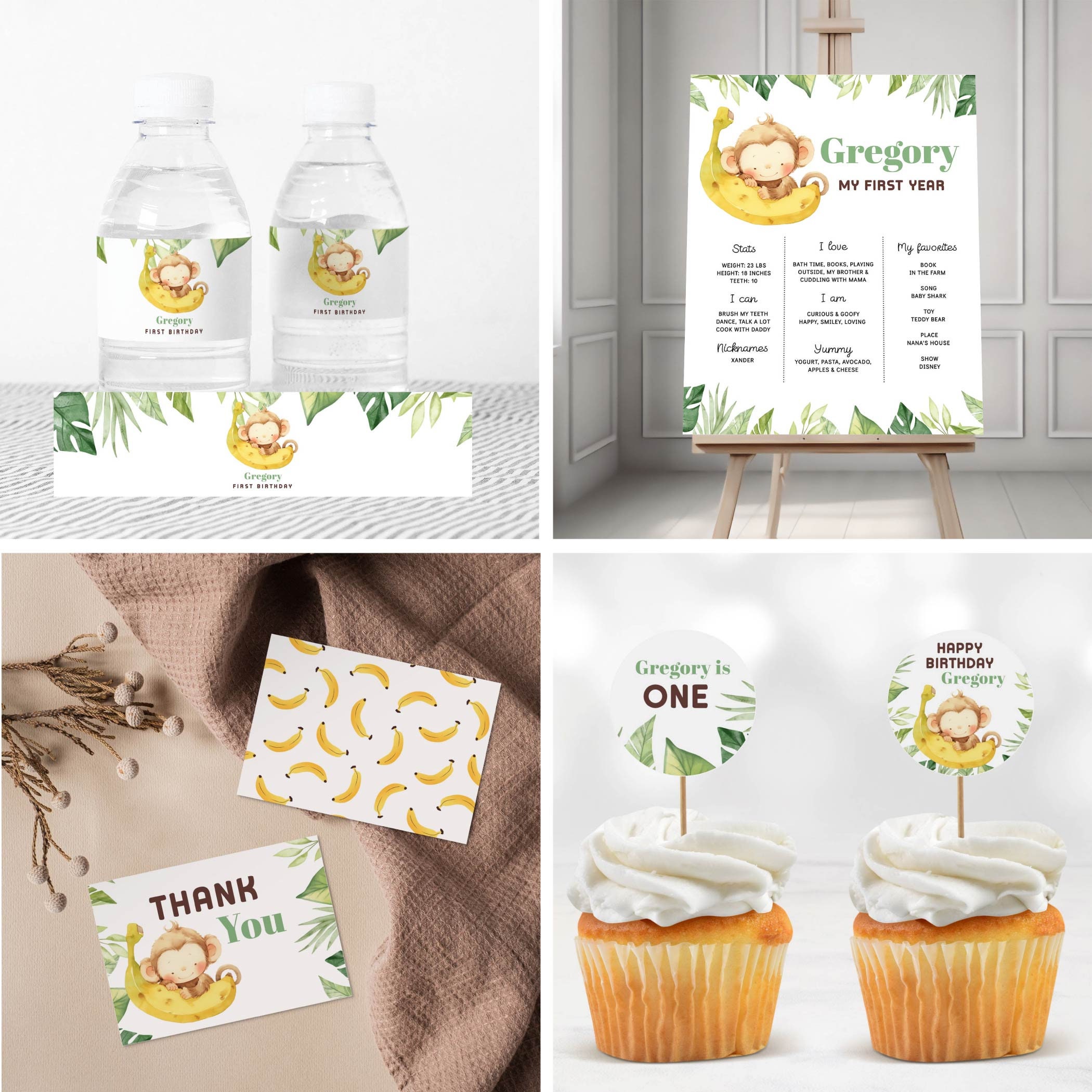 Editable Curious Monkey Food Tents, Jungle Safari Birthday Decorations ...