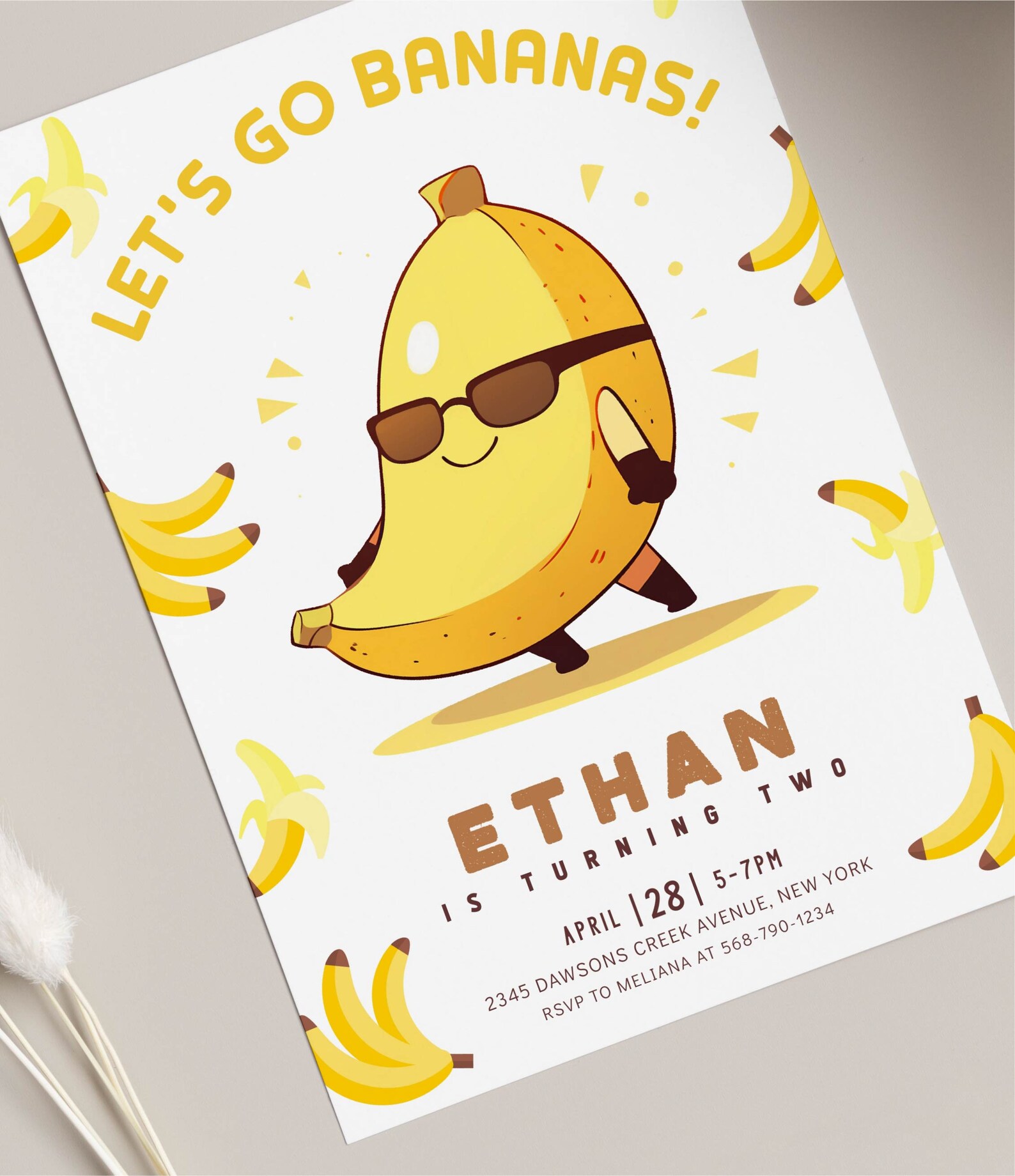 Editable Banana Birthday Invitation Let's Go Bananas Invite, First ...