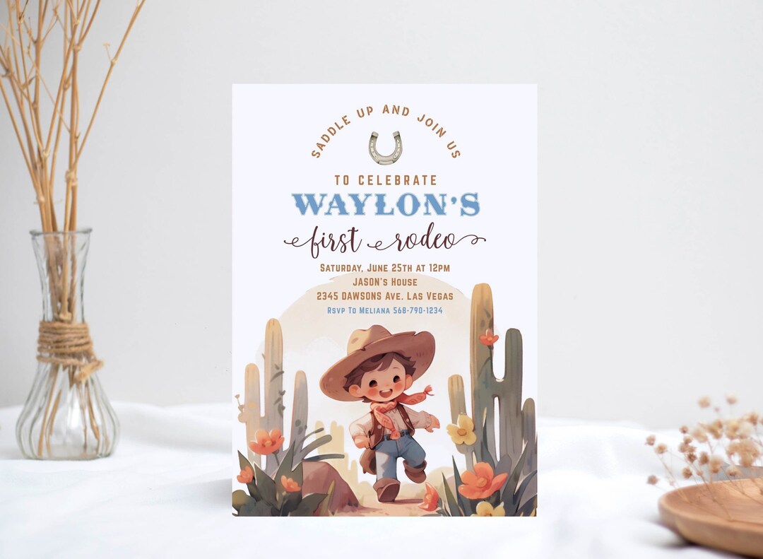 Editable 1st Rodeo Birthday Invitation Template, Our Little Cowboy is ...