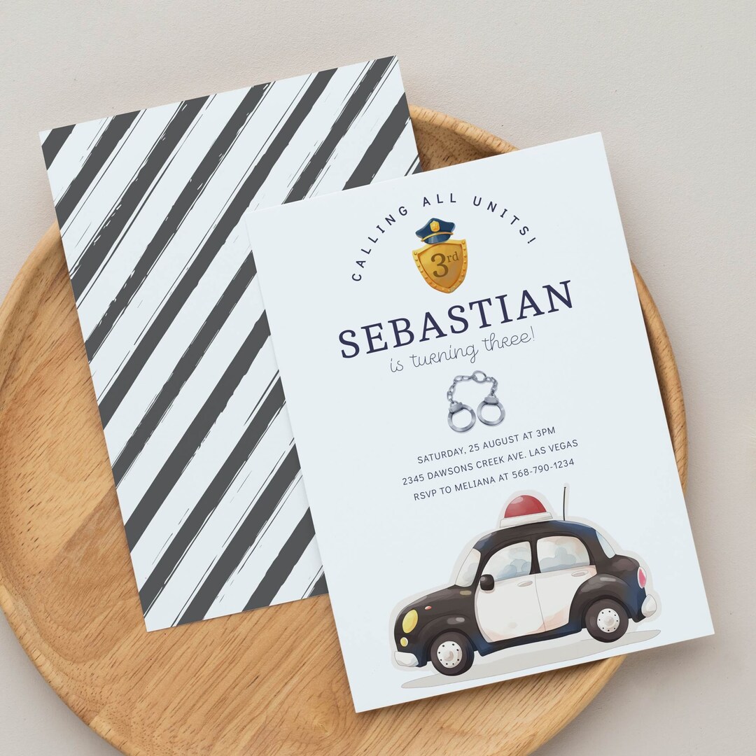 Editable Police Birthday Invitation Template, Police Officer Invitation ...