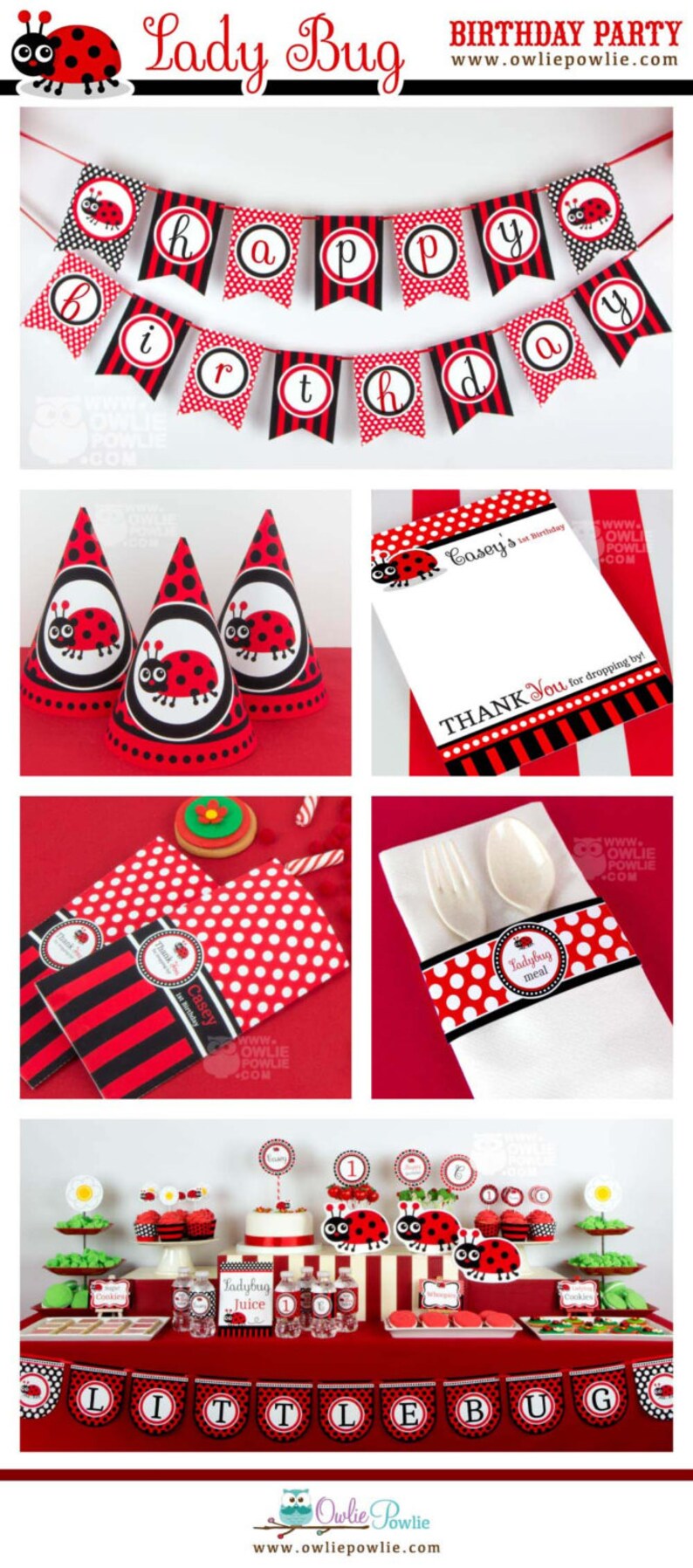 Lady Bug First Birthday, EDITABLE Party Printable Package & Invitation ...