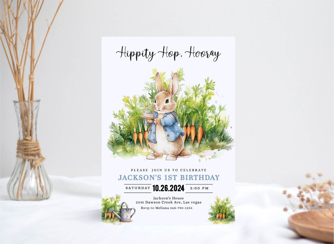 Editable Peter Rabbit Birthday Invitation Boy Blue Rustic - Etsy