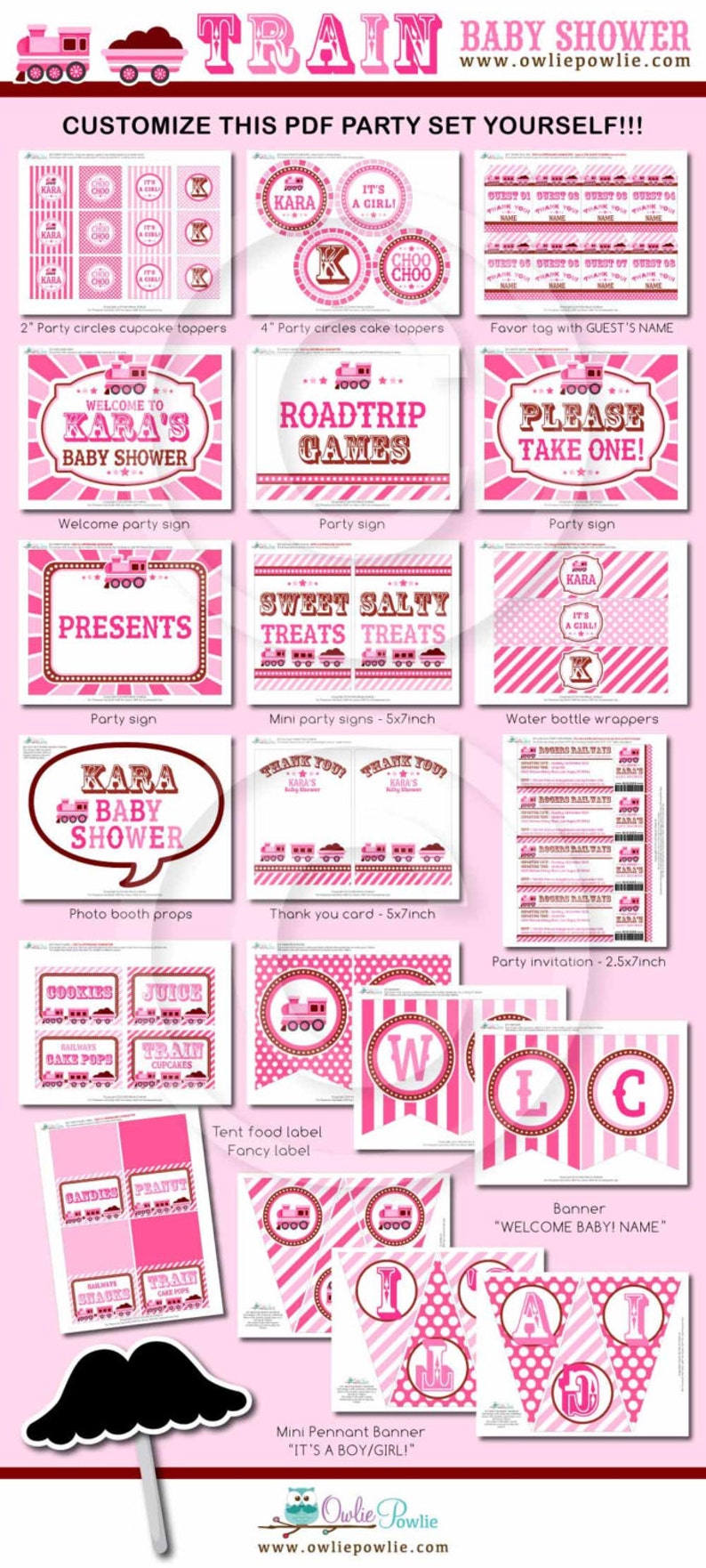 Pink Train BABY Shower Party Printable Package & Invitation, Train ...