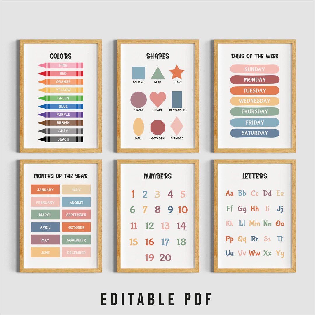 Set of 6 Educational Wall Art, Classroom Posters, Homeschool Printables ...
