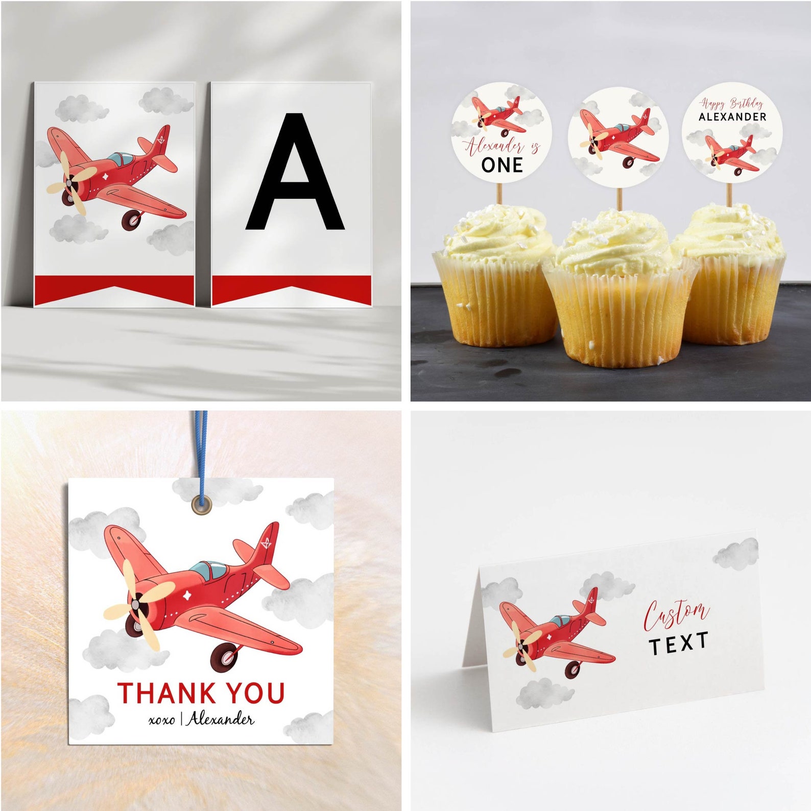 Editable Red Airplane Welcome Sign Template, Modern Airplane Birthday ...