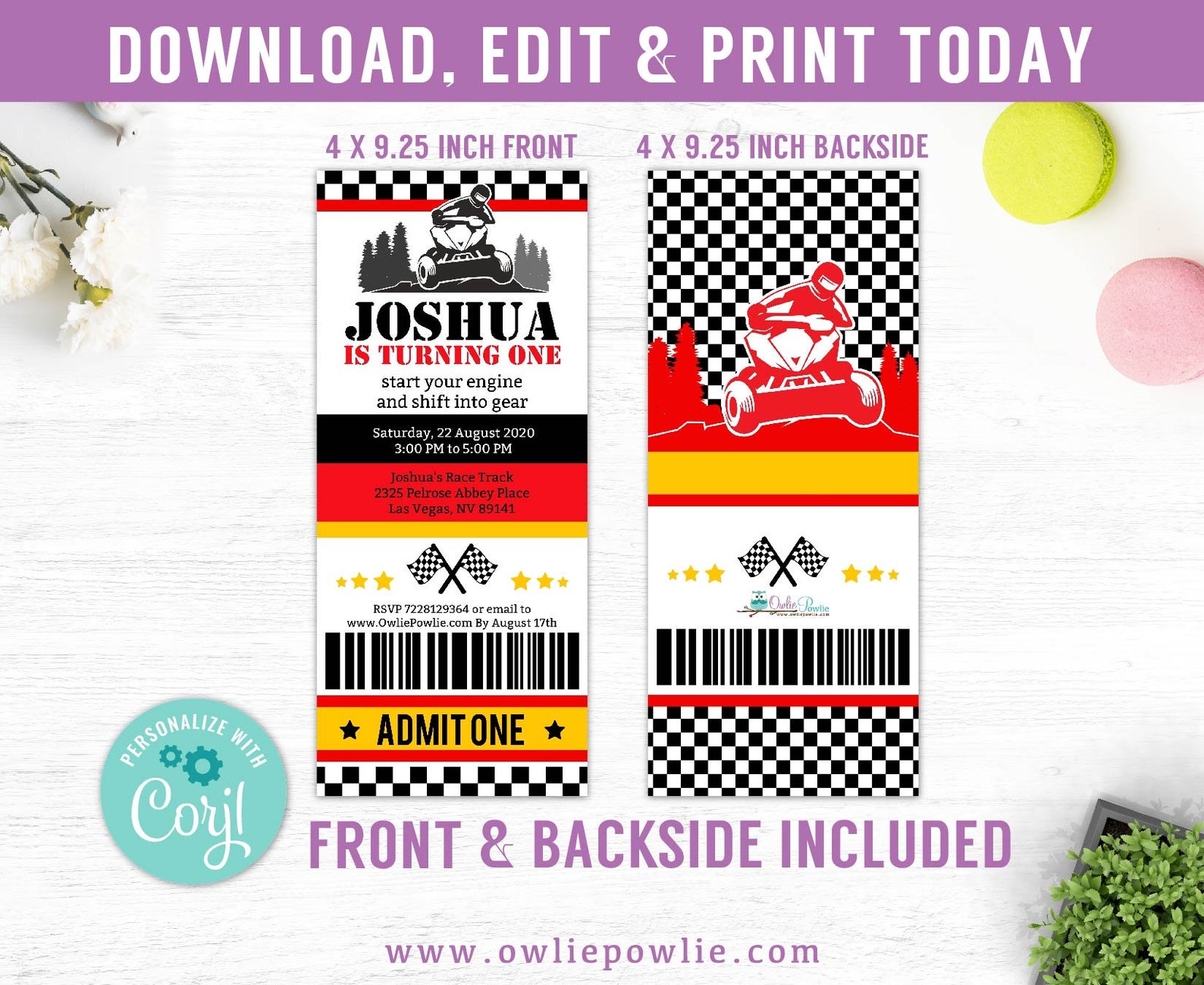 ATV Quad Bike Invitation, EDITABLE Birthday Ticket Pass Invitation ...