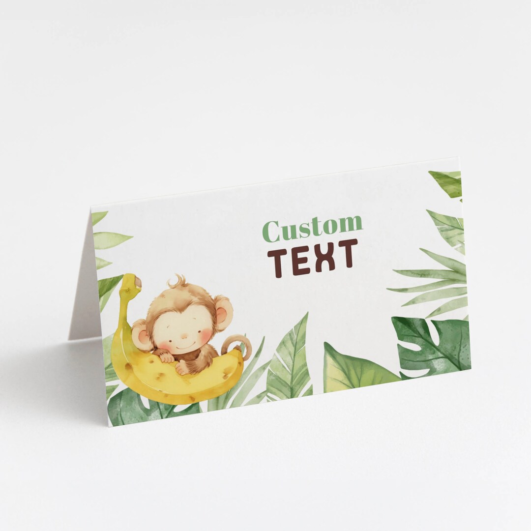 Editable Curious Monkey Food Tents, Jungle Safari Birthday Decorations ...