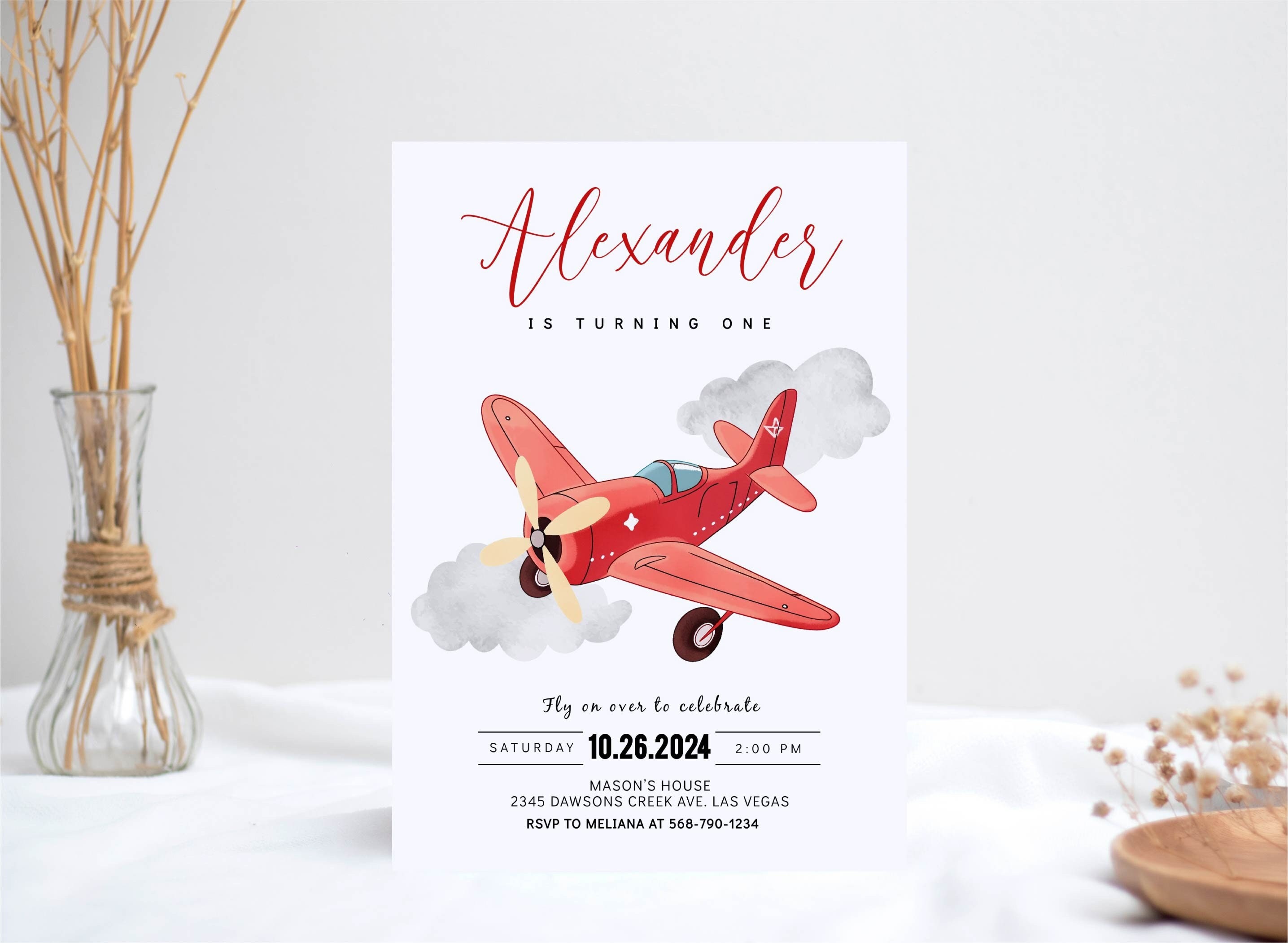Airplane Birthday Invitation Template, Modern Plane Invitation ...