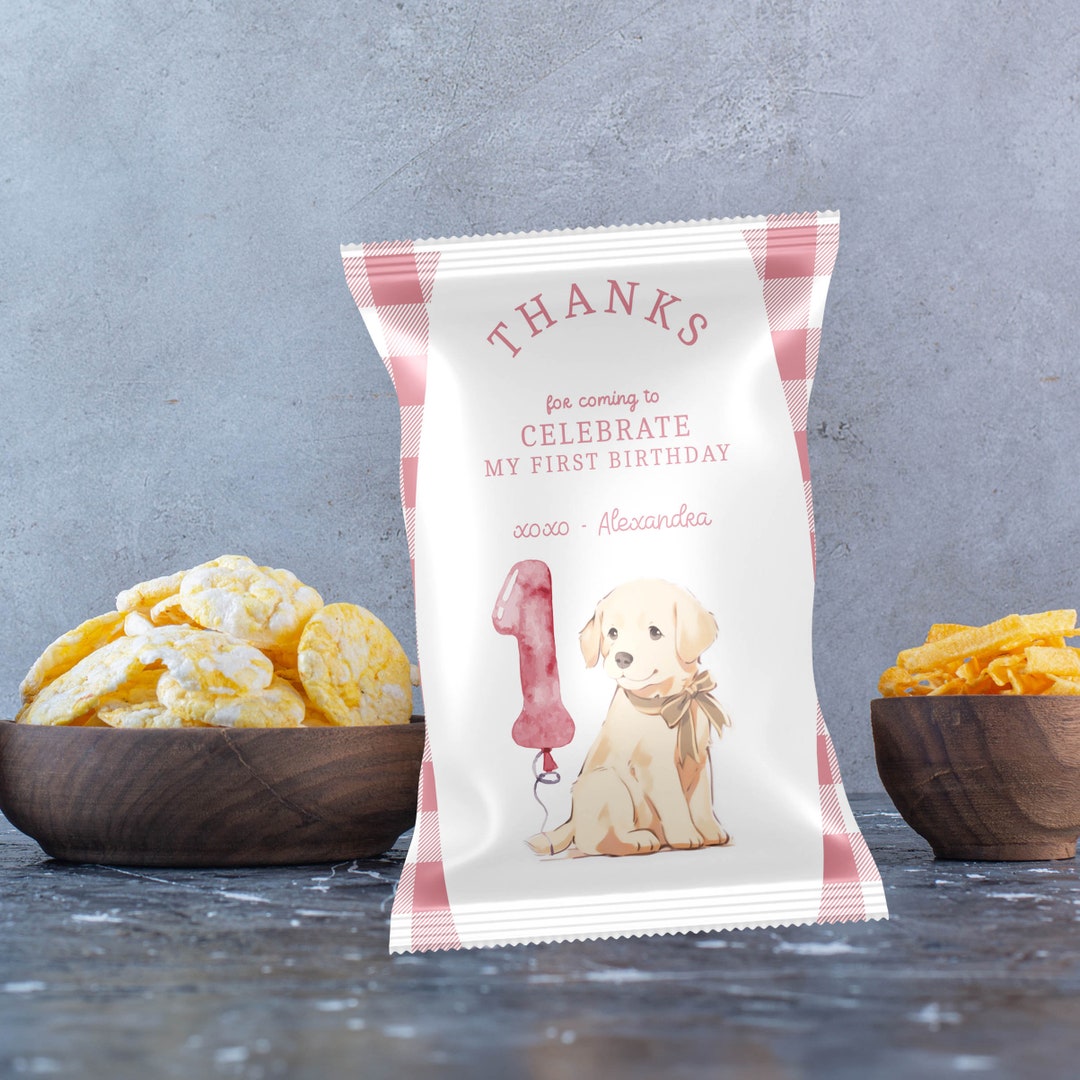 Editable Watercolor Pink Puppy Chip Bag Labels 8.5x11 In, Girl Puppy ...