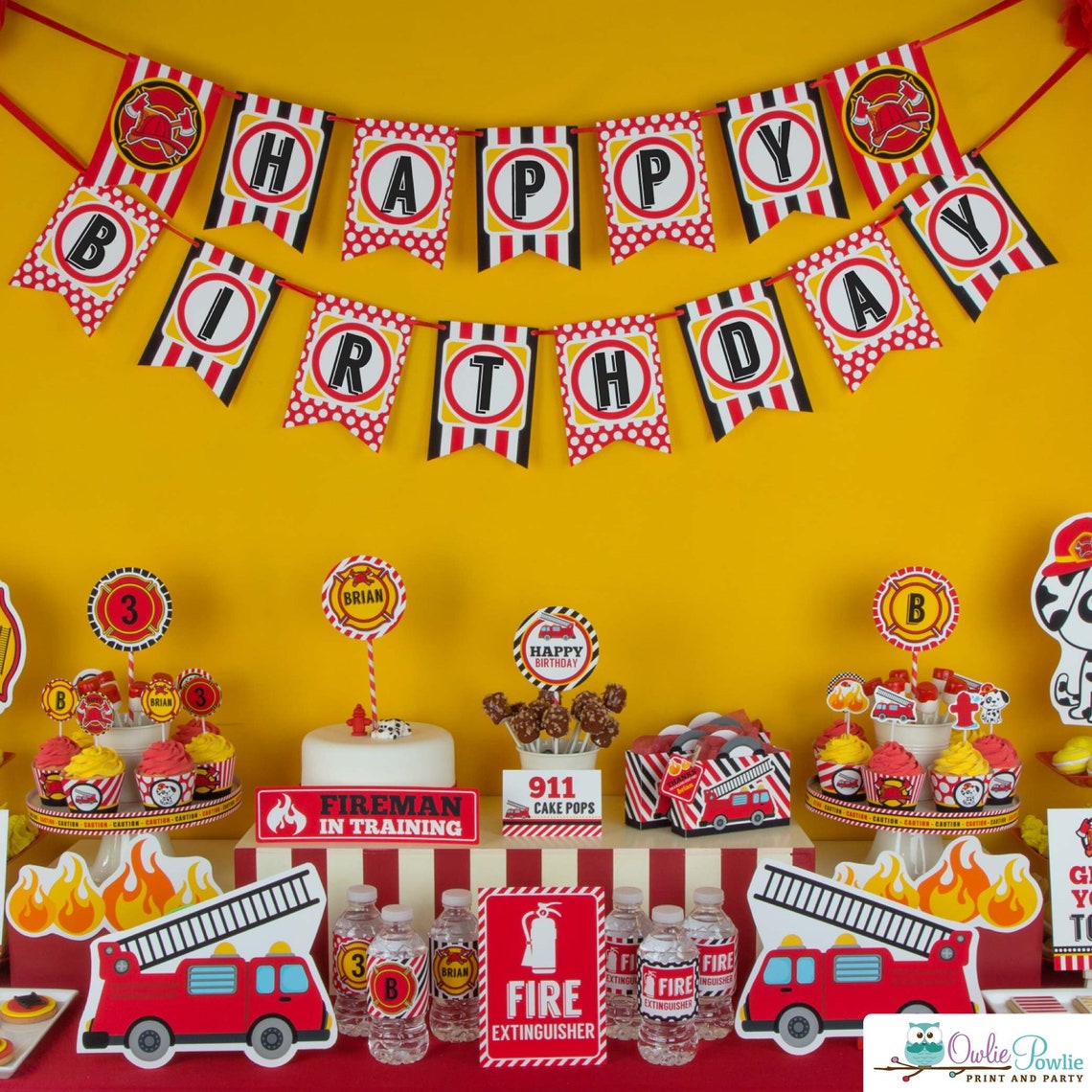 Fire Engine Party Printable Package & Invitation Fireman | Etsy