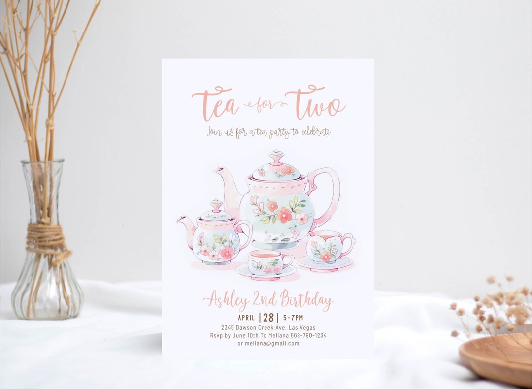 Editable Tea for Two Birthday Invitation Tea for Two 2nd Birthday Party ...
