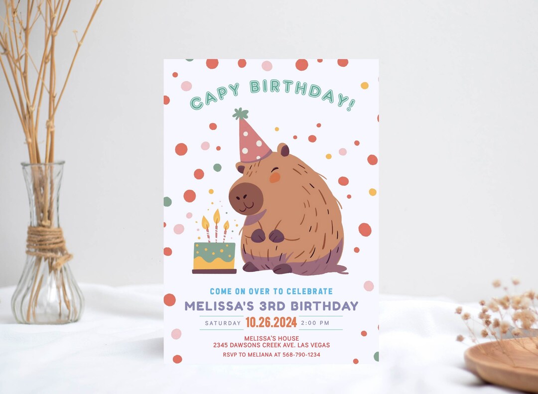 Invitación de cumpleaños de Capybara - Plantilla de invitación de Capy ...