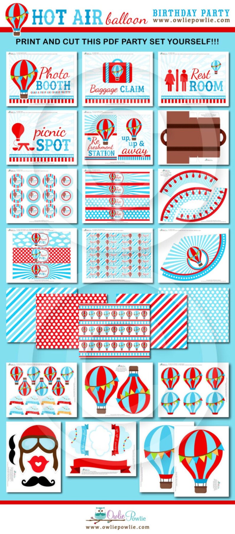 Hot Air Balloon BIRTHDAY Decorations, EDITABLE Party Printable Package ...