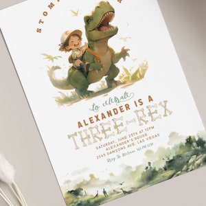 Three-rex Invitation, Editable Dinosaur Birthday Invite, Three Rex Bday ...
