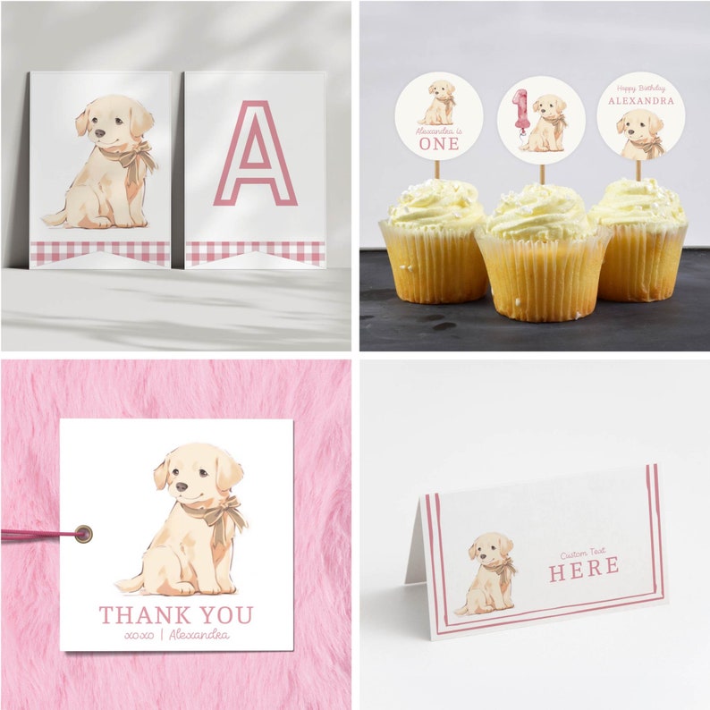 Watercolor Pink Puppy First Birthday Invitation, Puppy Invitation 1st ...