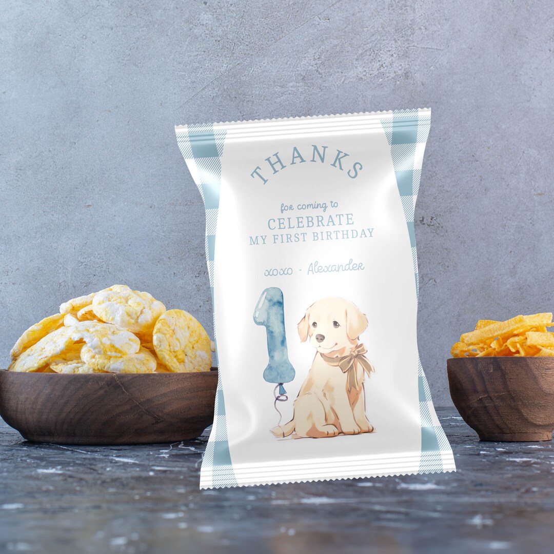 Editable Watercolor Puppy Chip Bag Labels 8.5x11 In, Puppy Pawty ...
