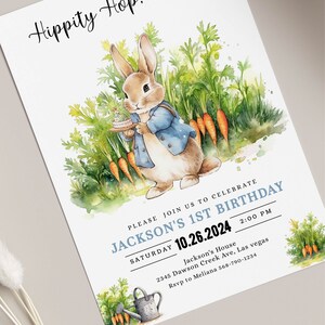 Editable Peter Rabbit Birthday Invitation Boy Blue Rustic - Etsy