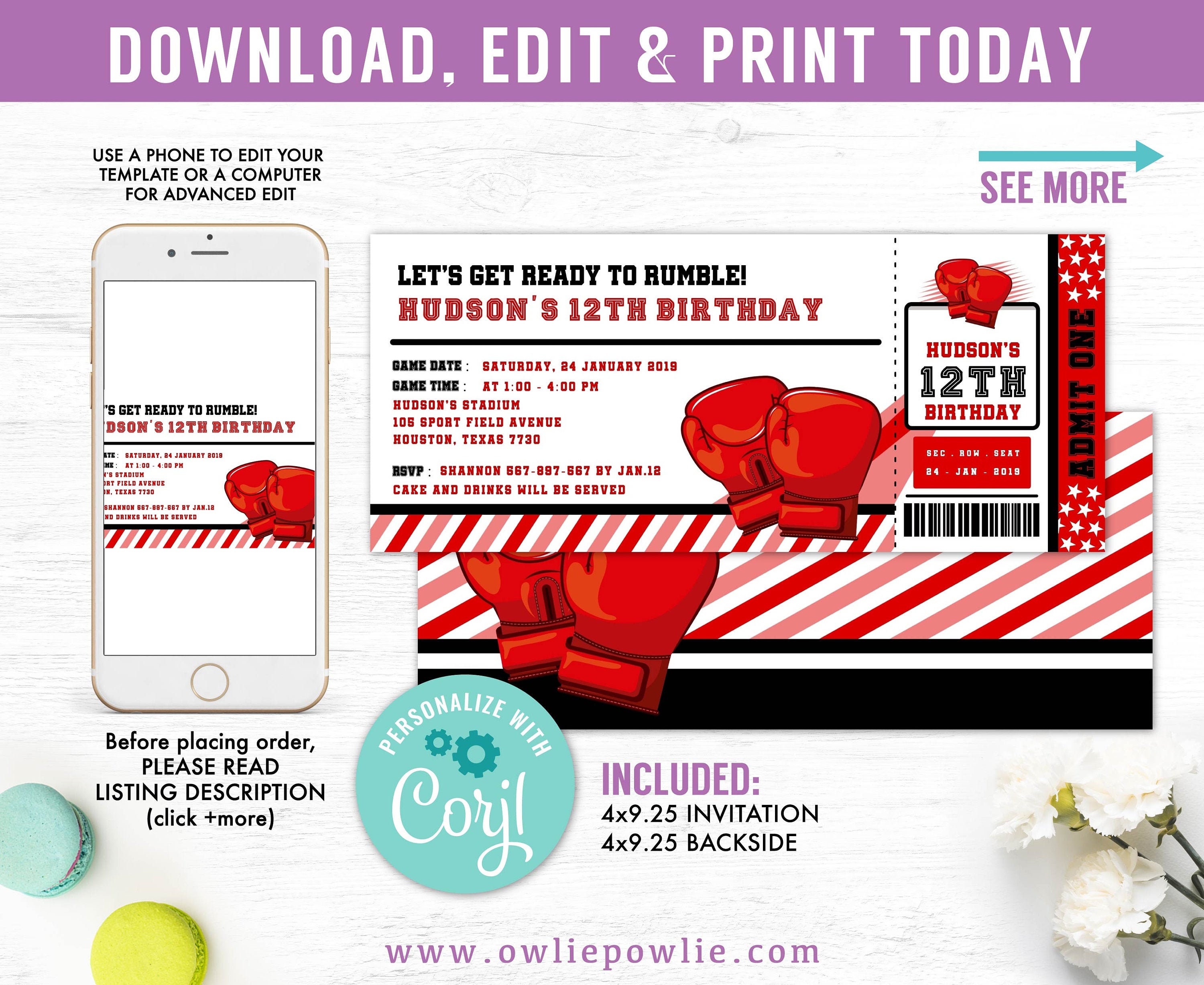 Boxing Ticket Party Invitation EDITABLE Printable Boxing - Etsy
