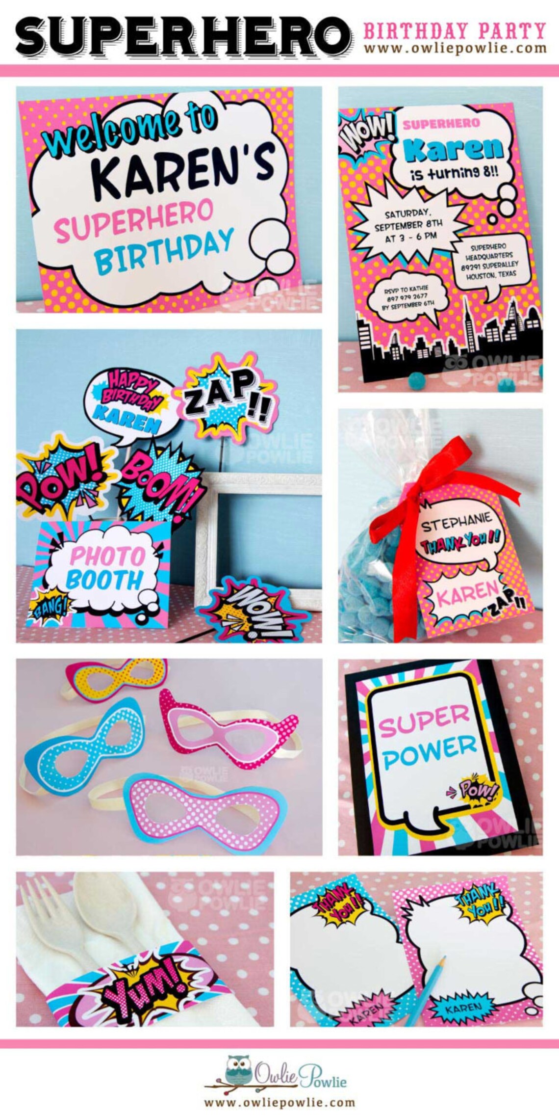 Girl Superhero BIRTHDAY Party Printable Package & Invitation, EDITABLE ...