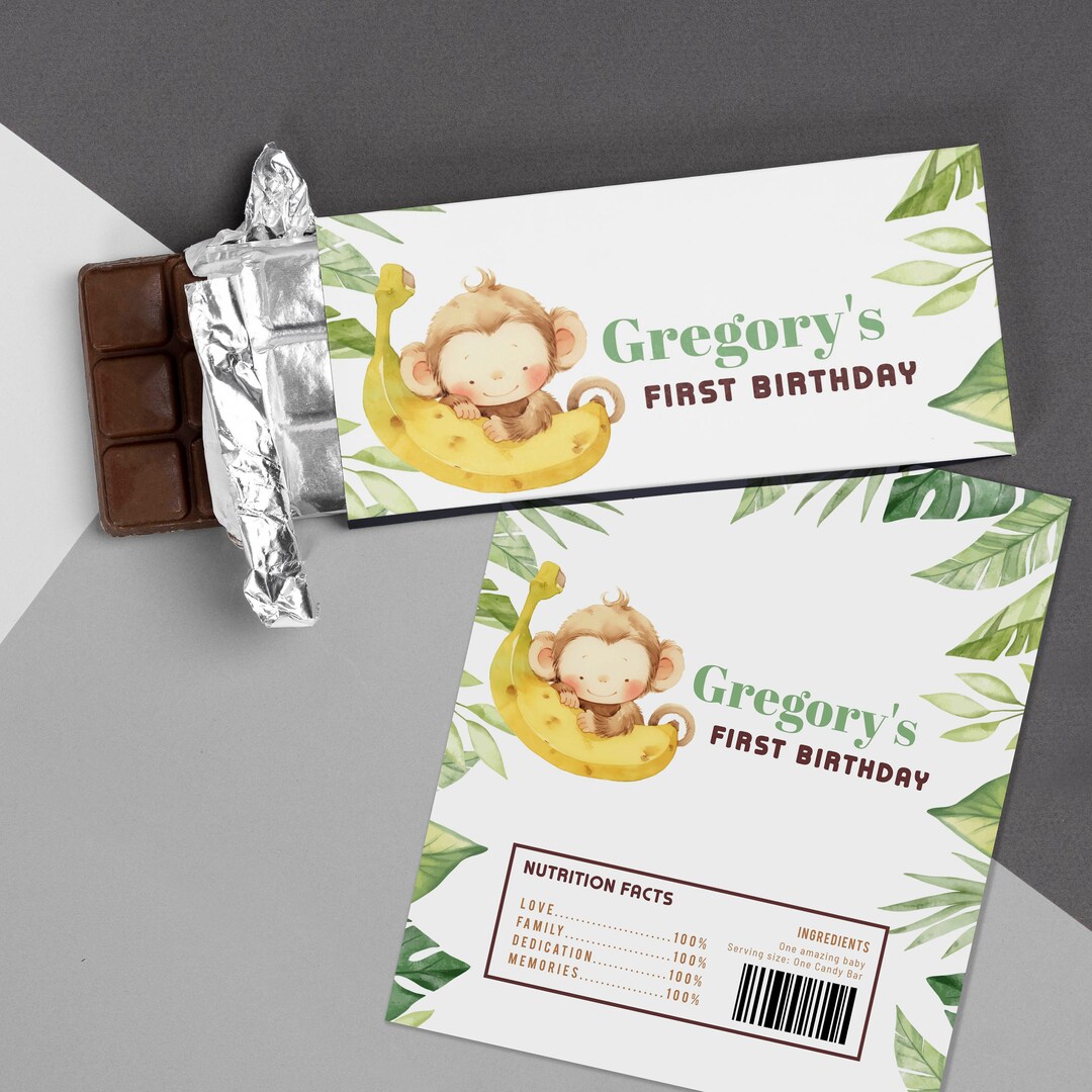 Editable Curious Monkey Candy Bar Wrapper Chocolate Bar Wrappers Little ...