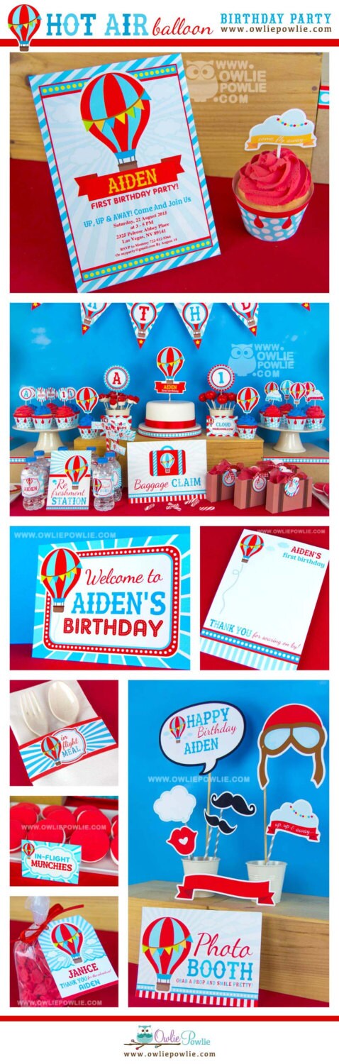 Hot Air Balloon BIRTHDAY Decorations EDITABLE Party Printable | Etsy