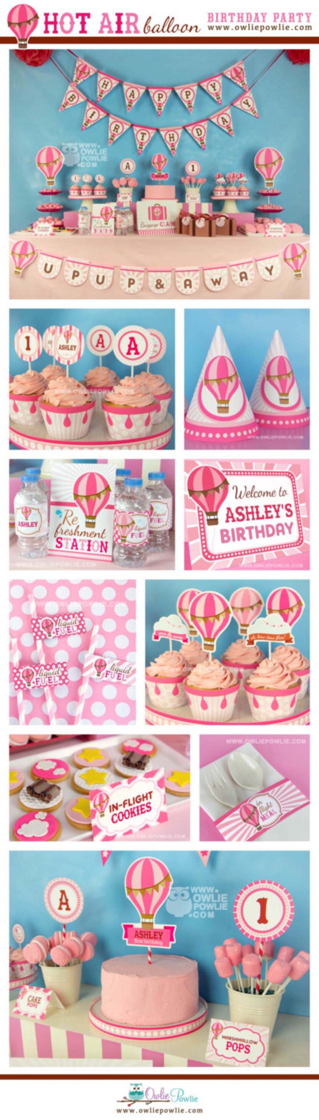 Hot Air Balloon BIRTHDAY Decorations, EDITABLE Party Printable Package ...