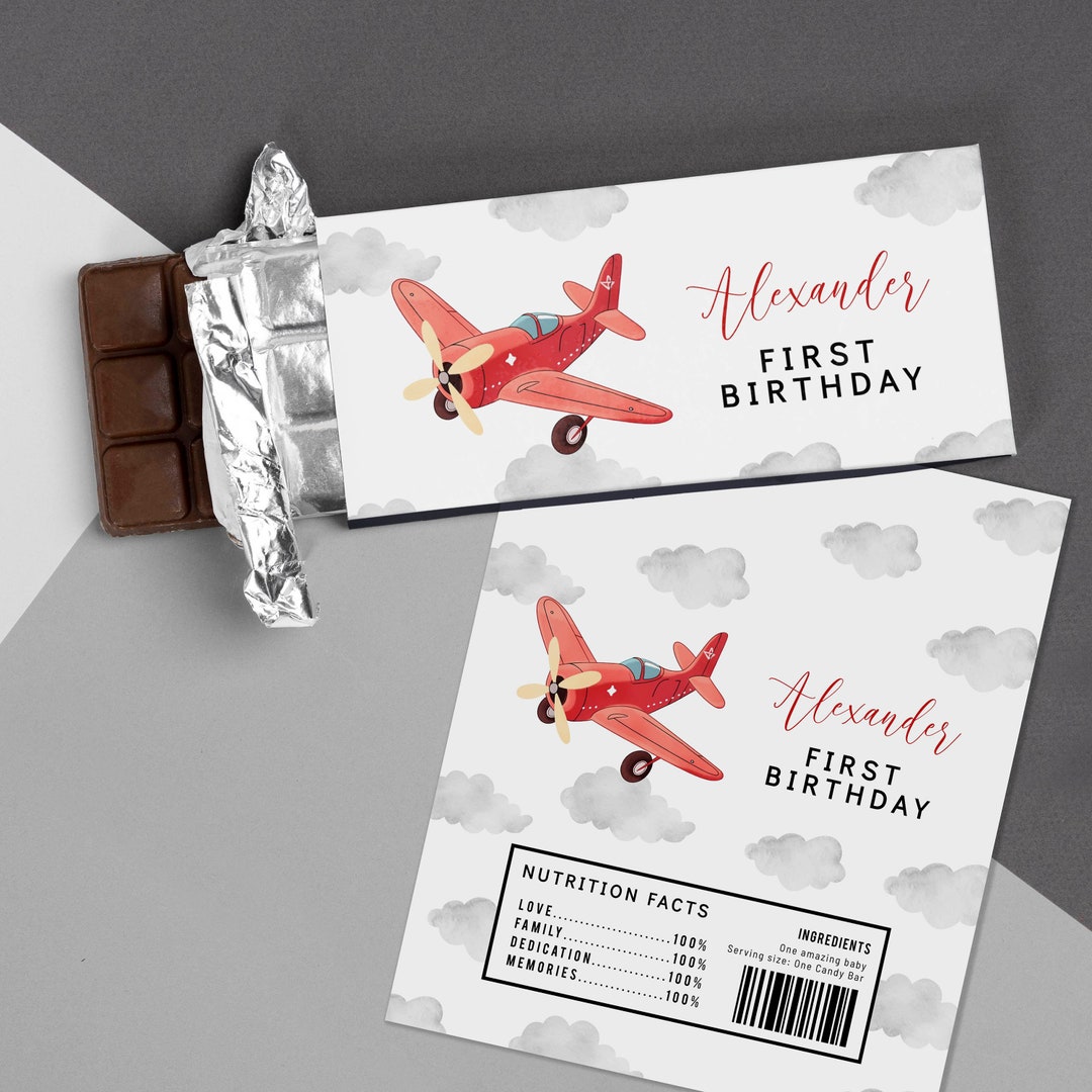 Editable Red Airplane Candy Bar Wrapper Chocolate Bar Wrappers ...