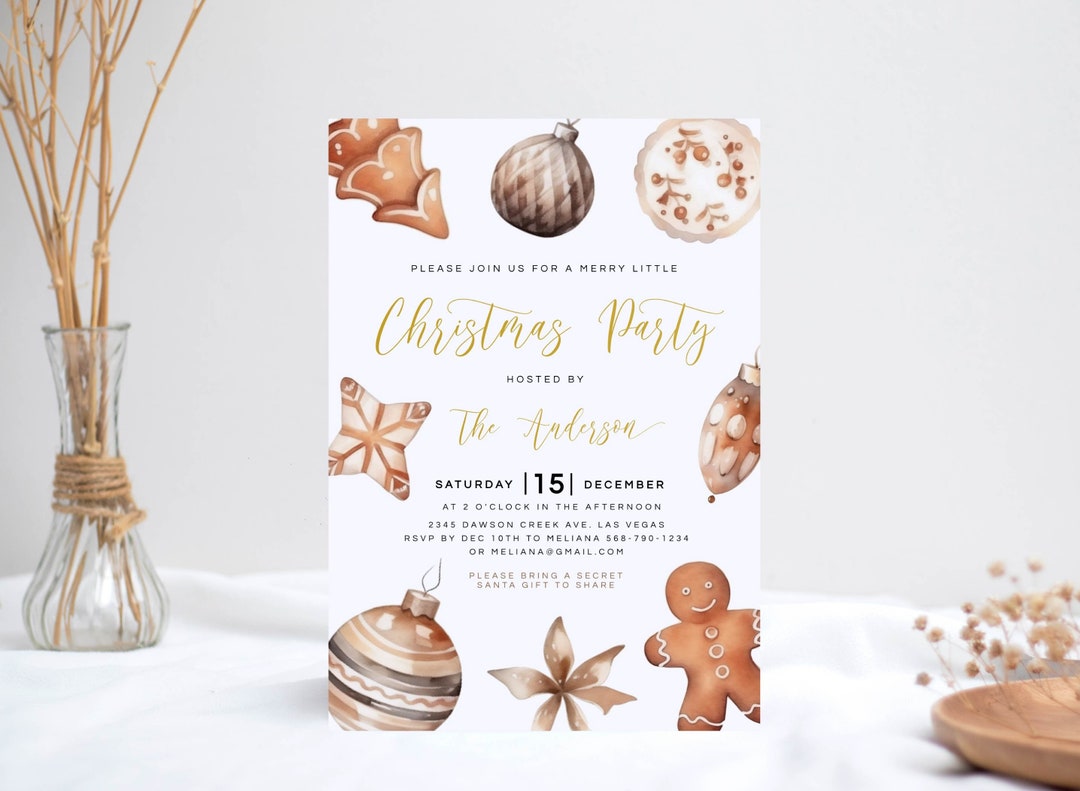 Christmas Party Invite, Boho Christmas Party Invitation, Fully Editable ...